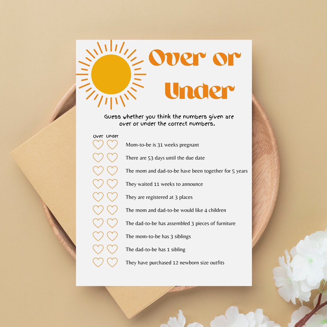 Sunshine Over or Under Baby Shower Game Here Comes the Sun Baby Shower ...