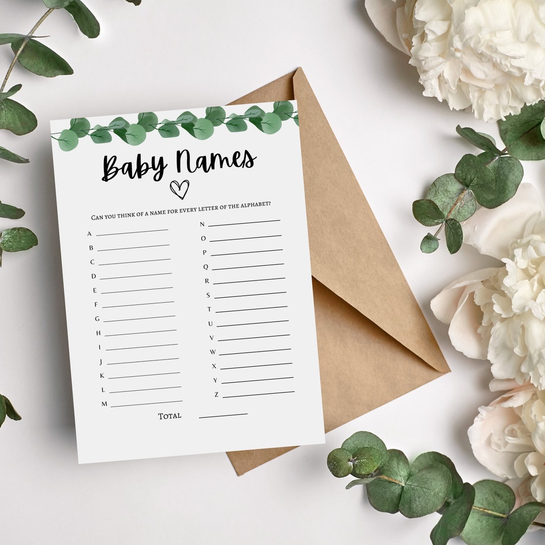 Baby Names Baby Shower Game Greenery Baby Shower Baby Shower Games ...
