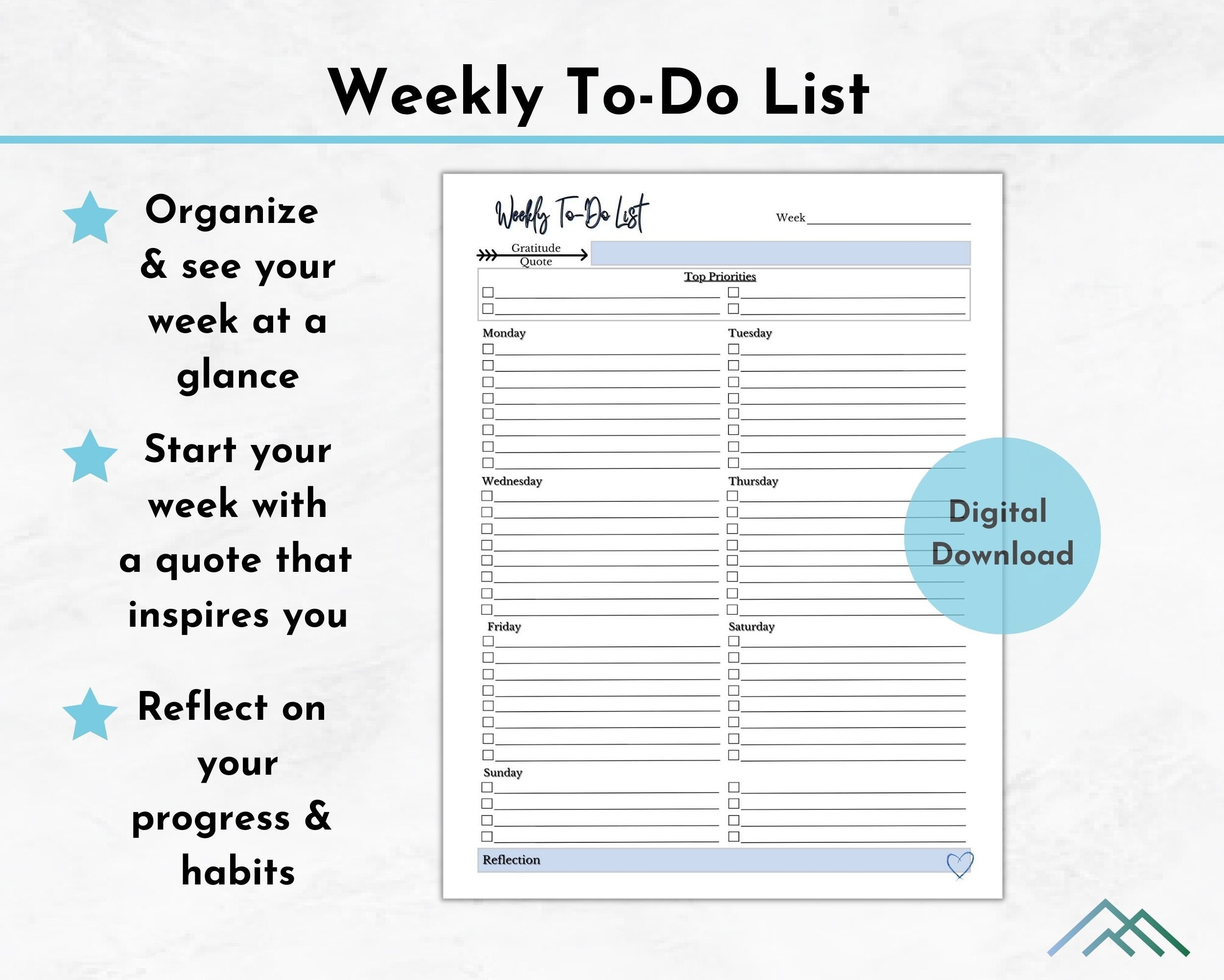 Printable to Do List, Daily & Weekly To-do PDF Pages, Plan and ...