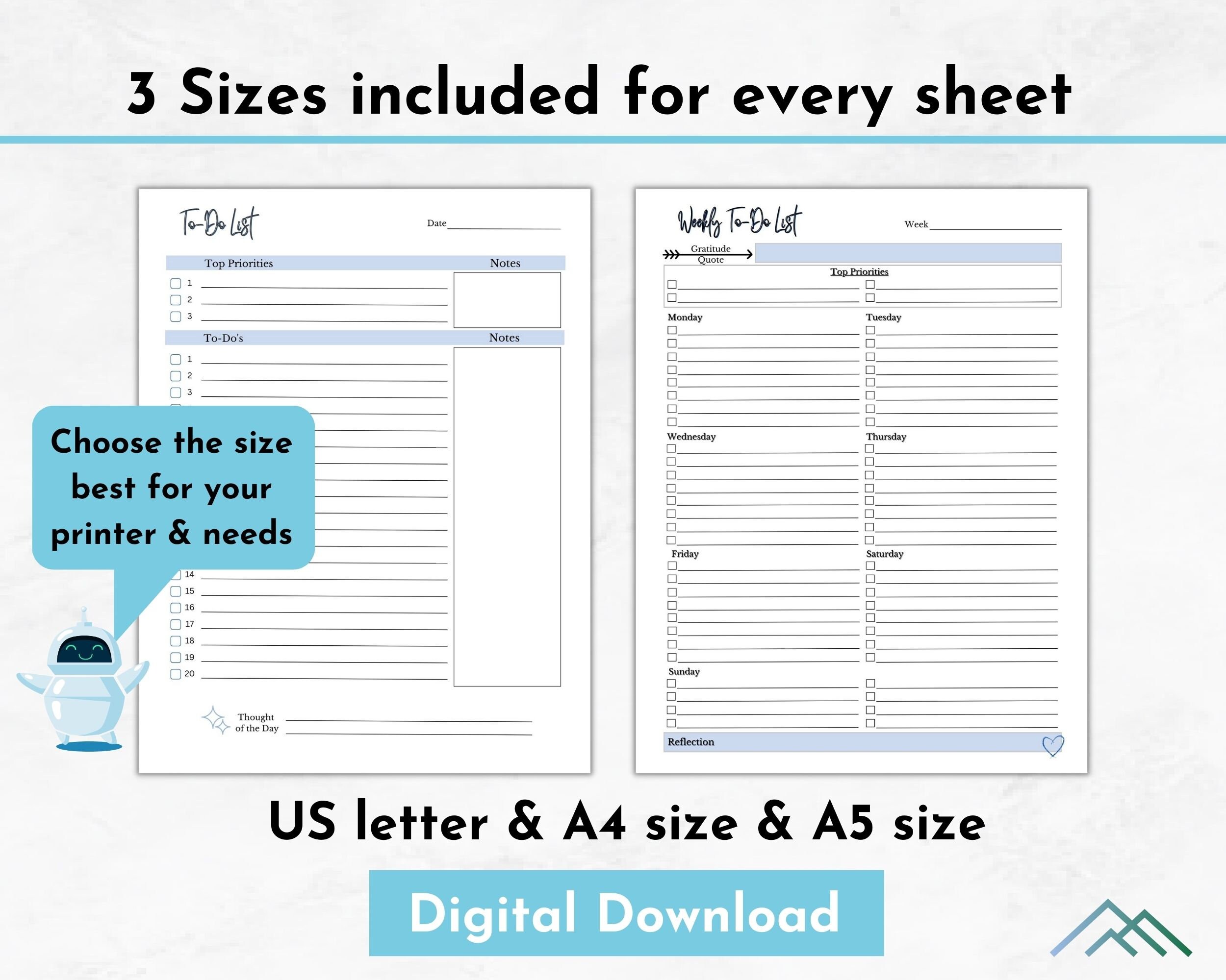 Printable to Do List, Daily & Weekly To-do PDF Pages, Plan and ...