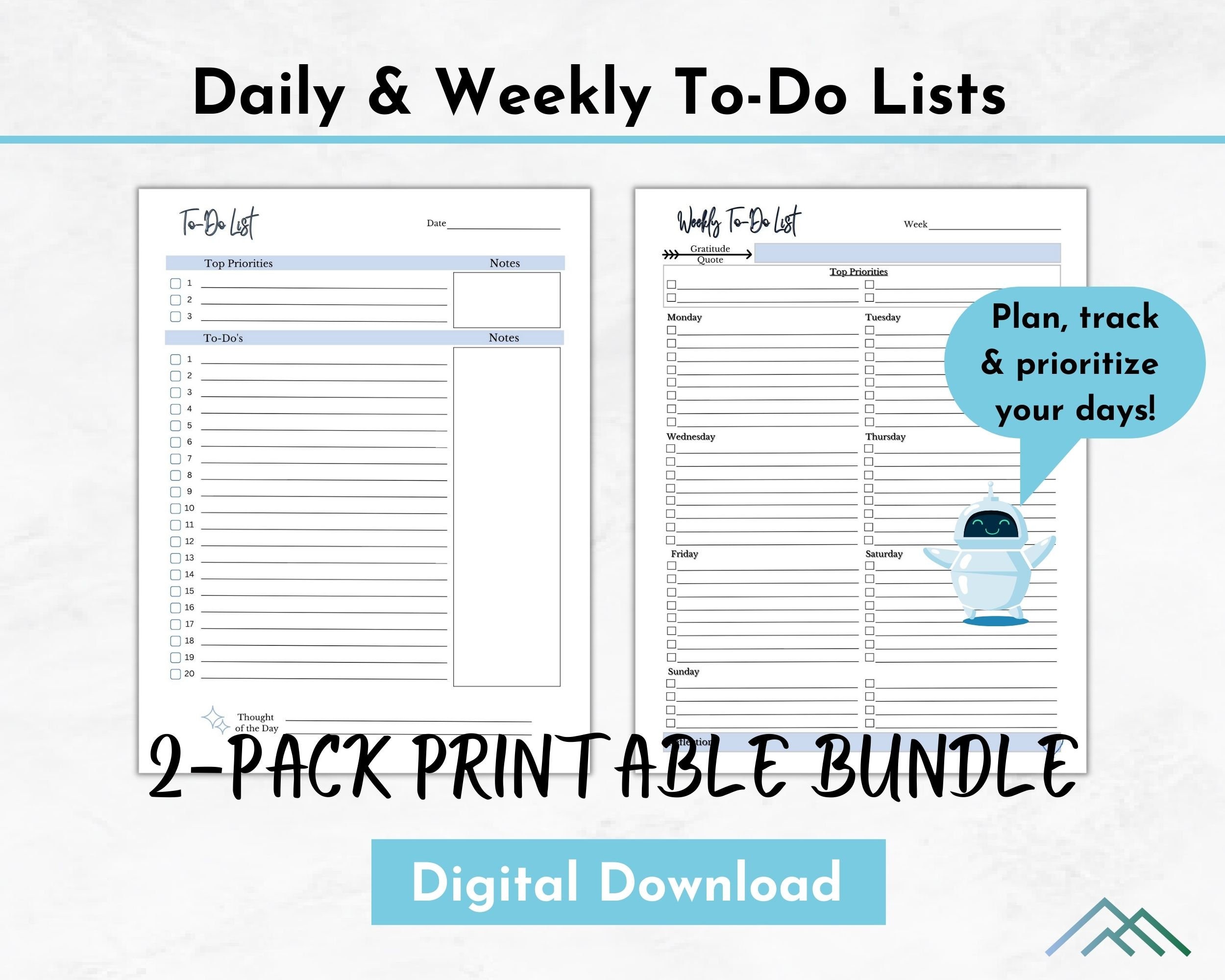 Printable to Do List, Daily & Weekly To-do PDF Pages, Plan and ...