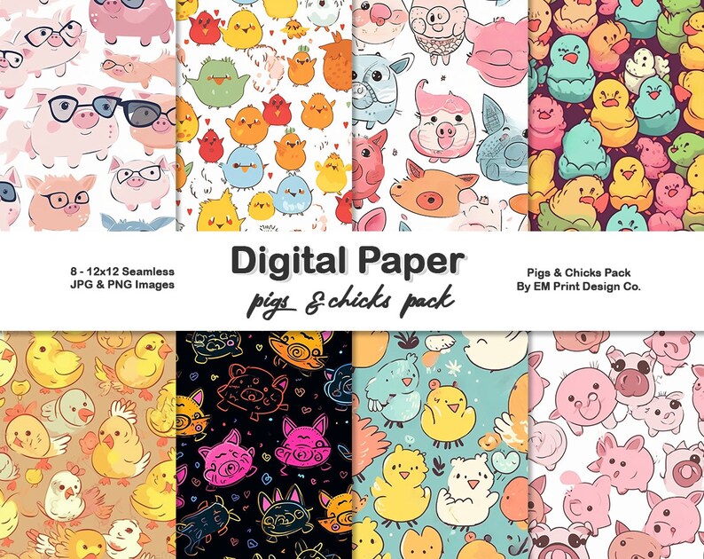 Pigs & Chicks Seamless Digital Paper Pack - Etsy