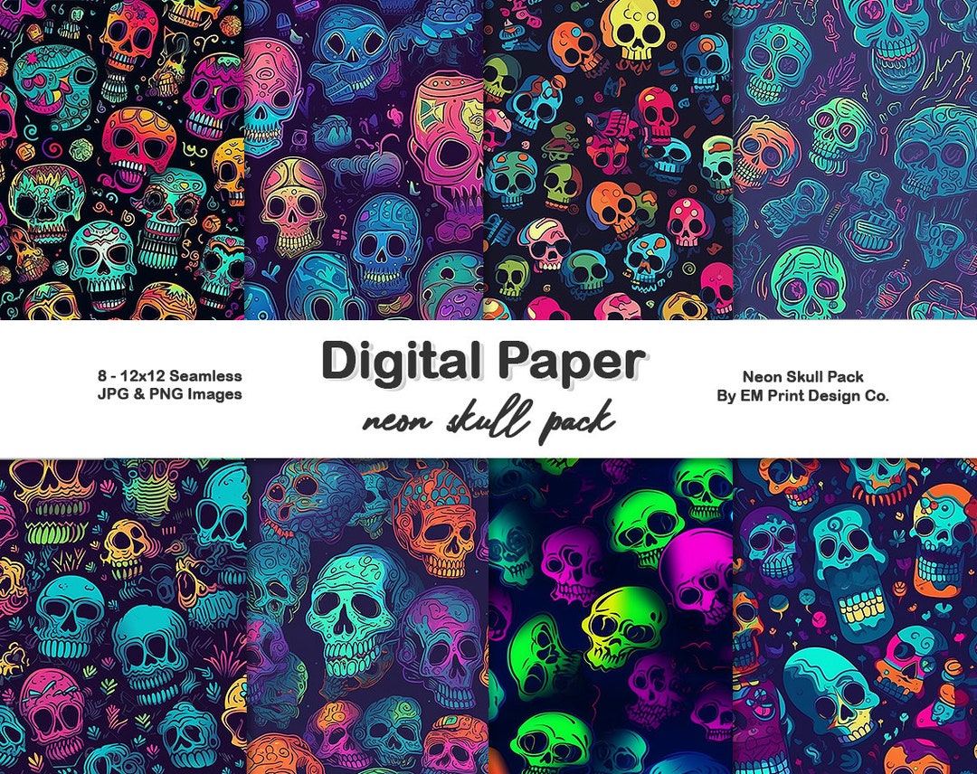 Neon Skull Seamless Digital Paper Pack - Etsy