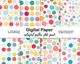 80 Polka Dots Digital Paper Pack, Colorful, Rainbow, Scrapbook Paper ...