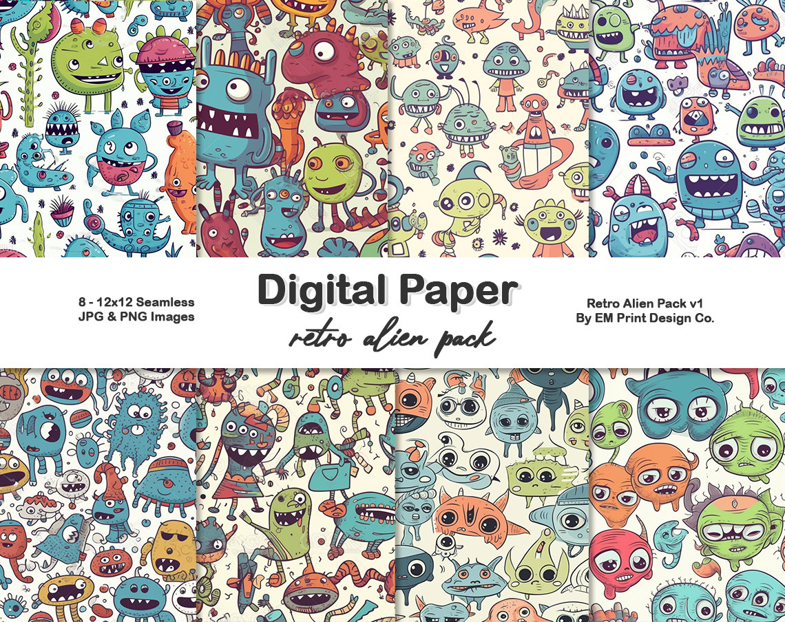 Retro Alien Seamless Digital Paper Pack V1 - Etsy
