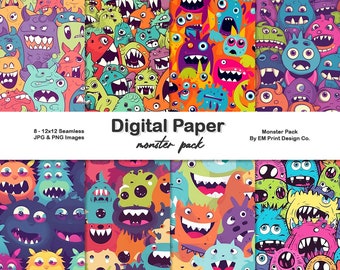 MONSTER PACK II Seamless Pattern, Backgrounds, Printable Digital Paper ...