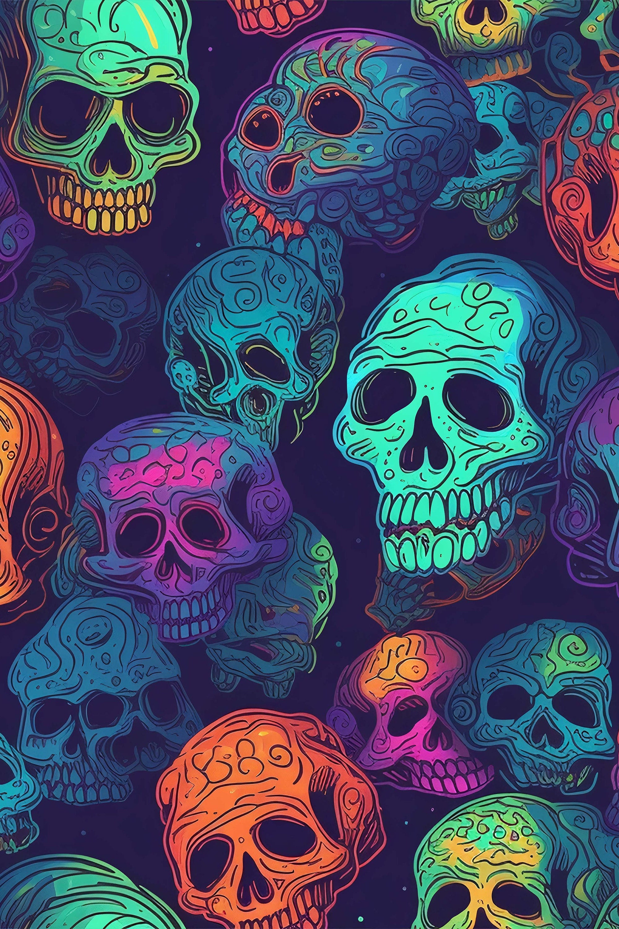Neon Skull Seamless Digital Paper Pack - Etsy