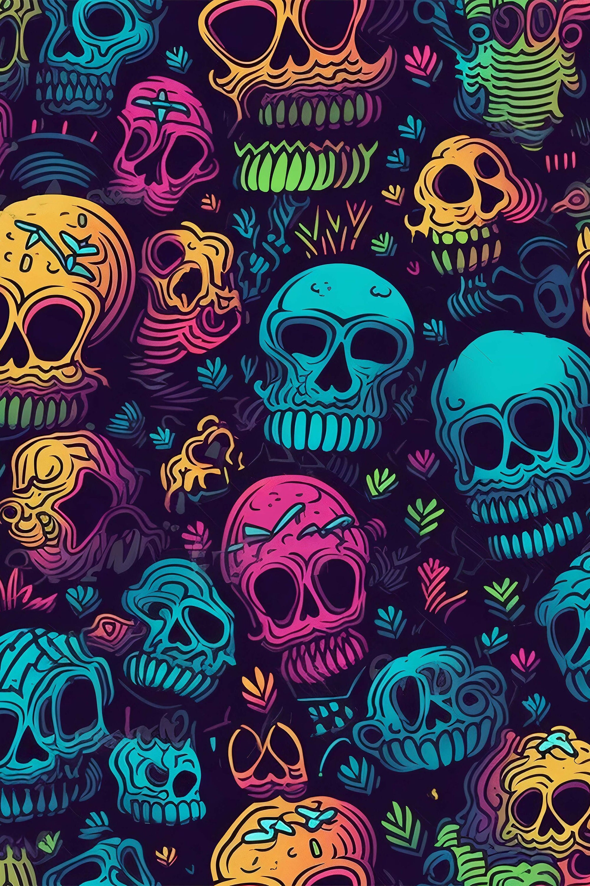 Neon Skull Seamless Digital Paper Pack - Etsy