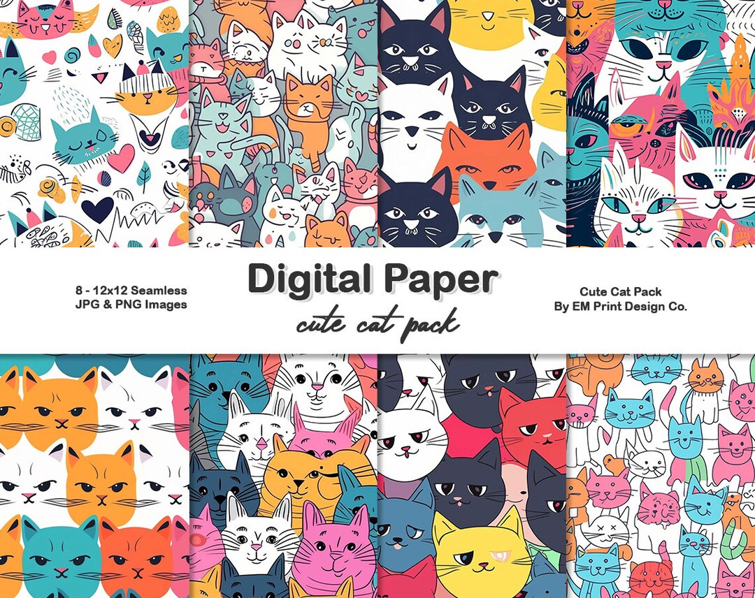 Cute Cat Seamless Digital Paper Pack - Etsy