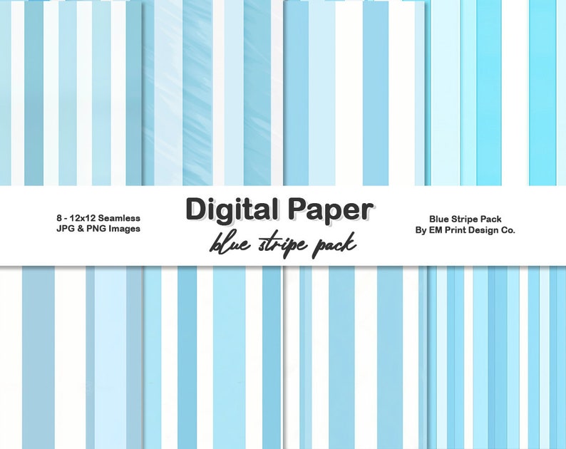 Blue Stripe Seamless Digital Paper Pack - Etsy