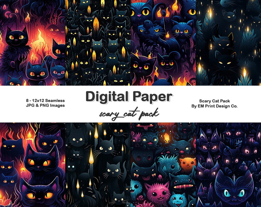 Scary Cats Seamless Digital Paper Pack - Etsy