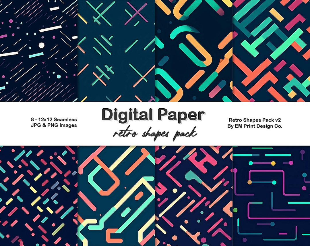 Retro Shape Seamless Digital Paper Pack V2 - Etsy