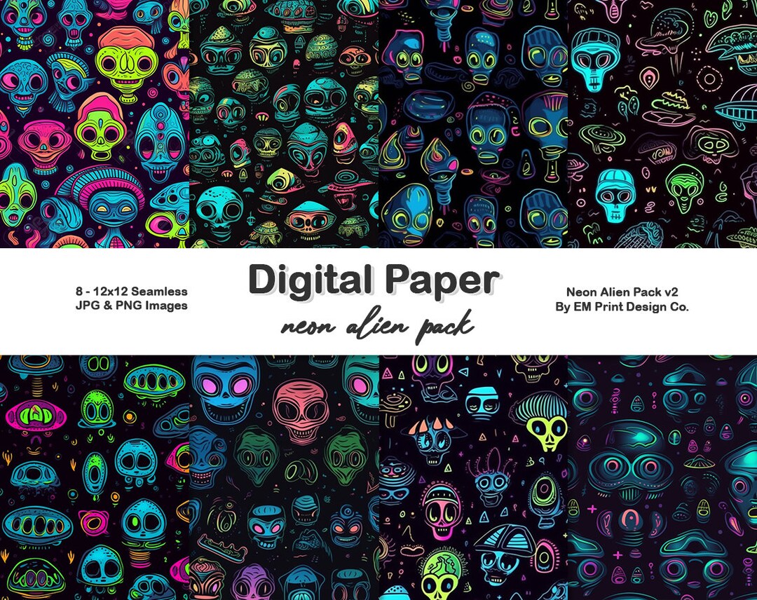 Neon Alien Seamless Digital Paper Pack V2 - Etsy