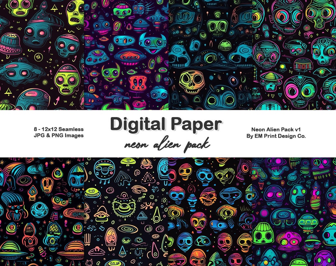 Neon Alien Seamless Digital Paper Pack V1 - Etsy