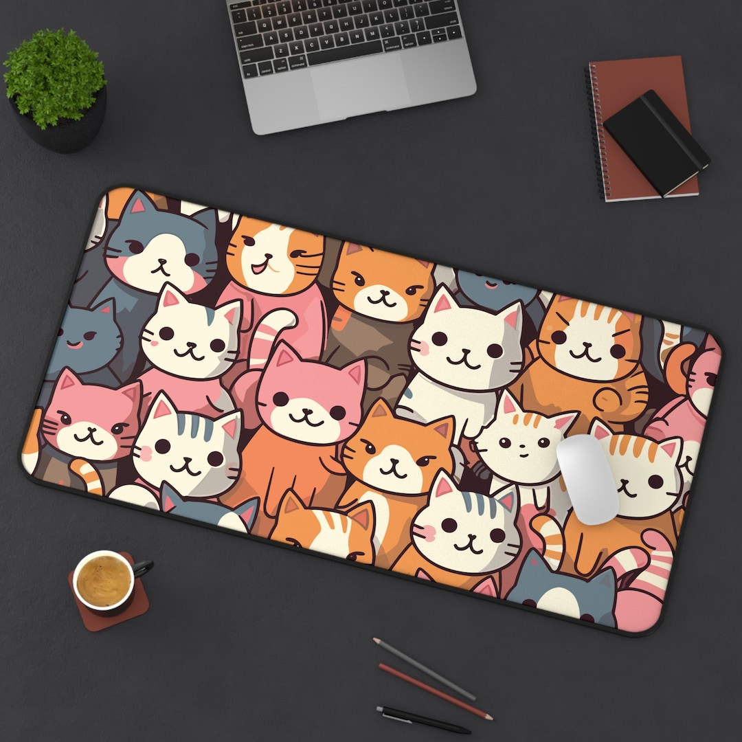 Kawaii Cat Desk Mat Cute Cat Mouse Pad Cat Gaming Mouse Pad Desk Accessories Office Home Decor ...