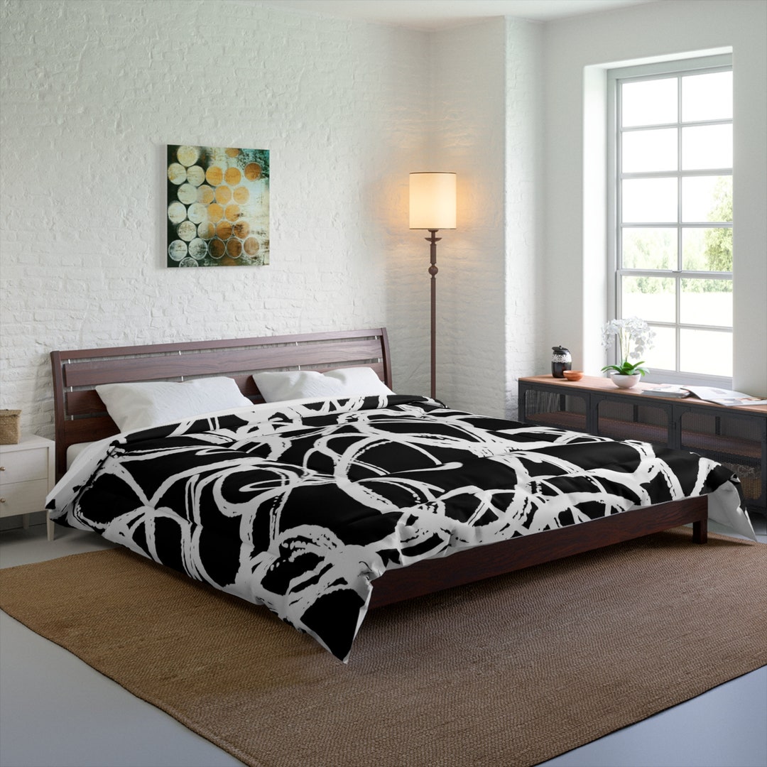 Black White Bedding Modern Abstract Art Comforter Minimal Circle ...