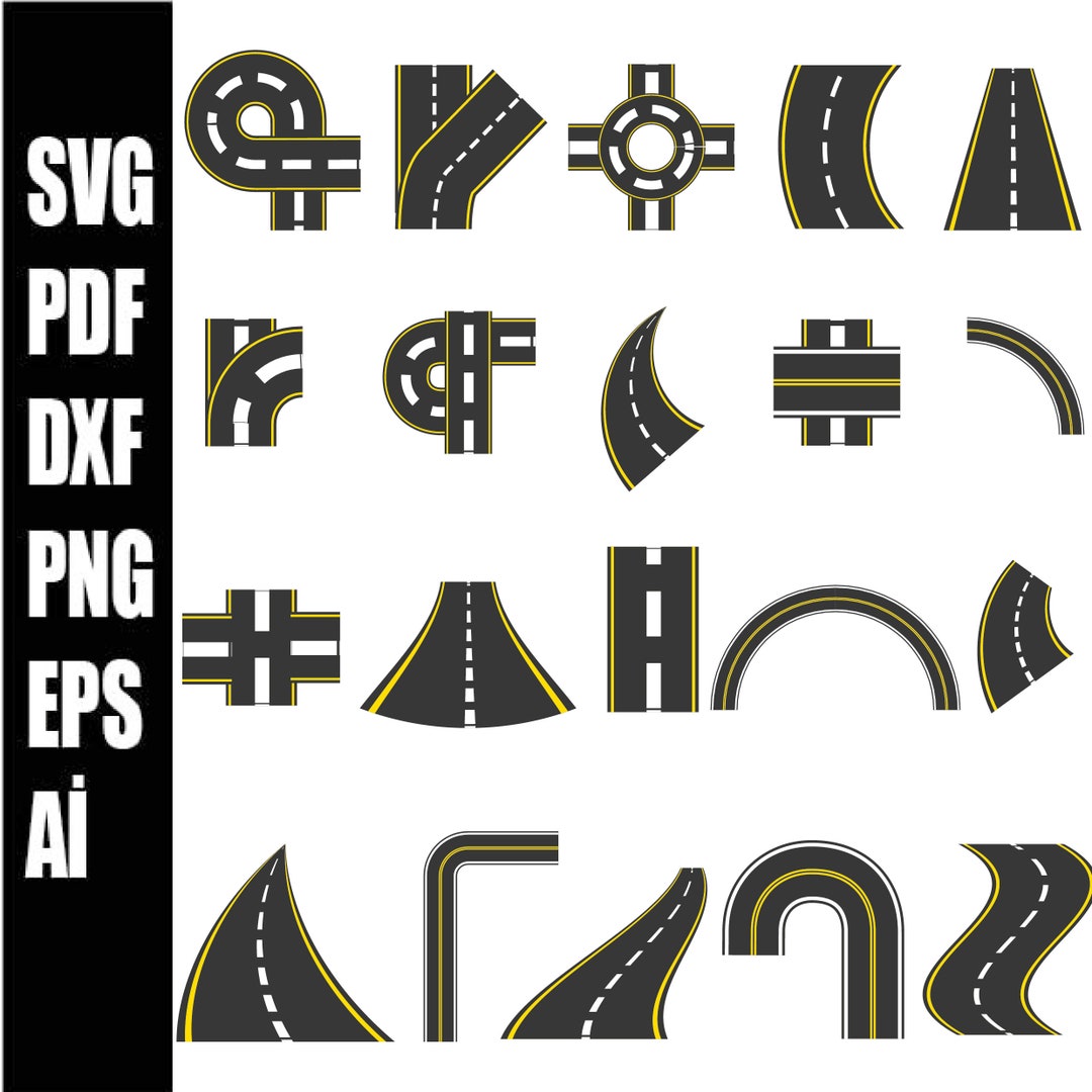Road Svg 20 Bundle, Road Svg, Highway Svg, Bending Svg,curved Asphalt ...