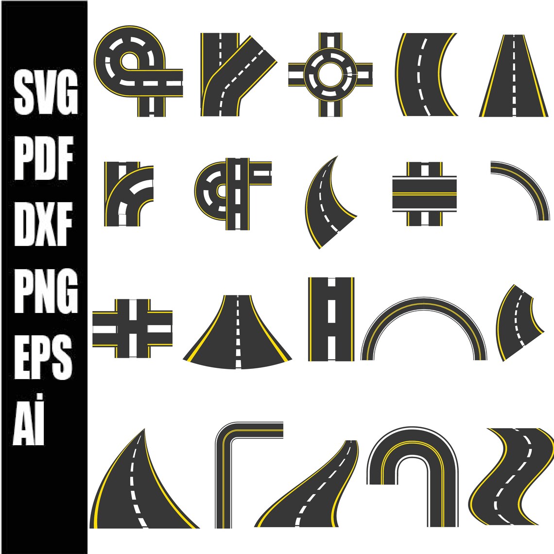 Road Svg 20 Bundle, Road Svg, Highway Svg, Bending Svg,curved Asphalt ...