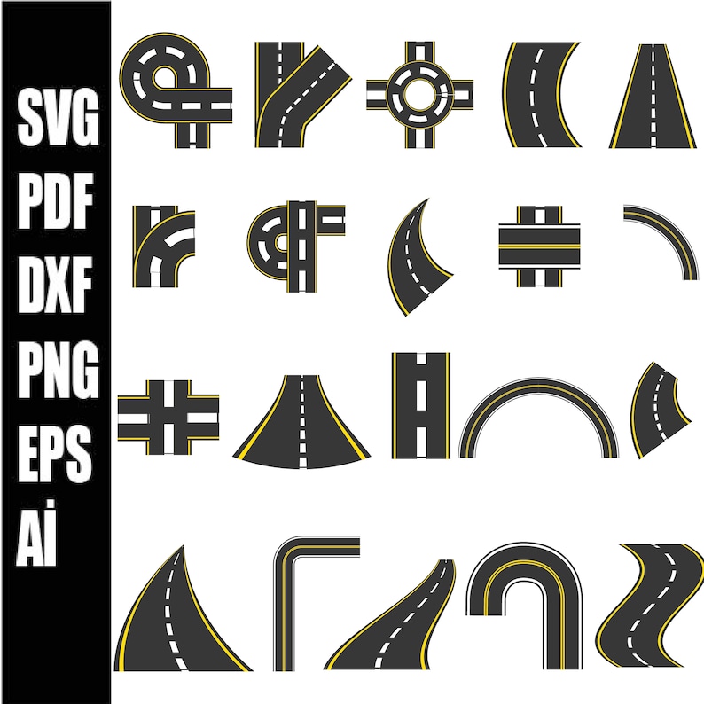 Road Svg 20 Bundle, Road Svg, Highway Svg, Bending Svg,curved Asphalt ...