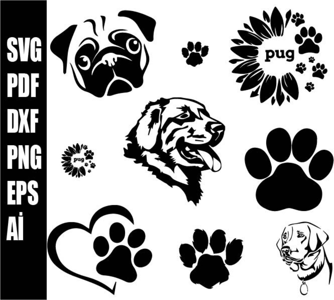 Pug Svg Cute Pug Svg Pug Cut Files for Silhouette Cameo, Cricut ...
