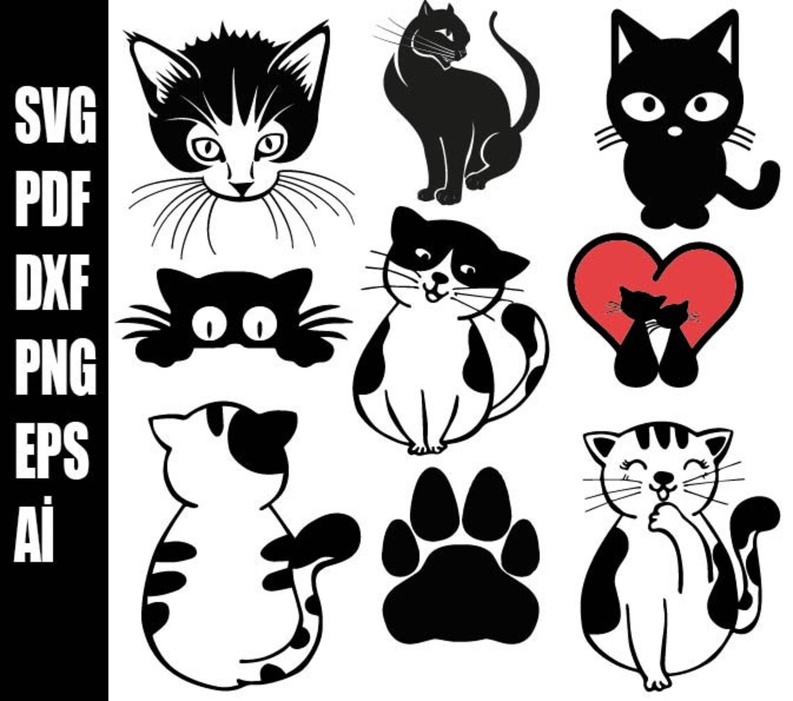 Cat Silhouette Cat SVG Cat Head SVG Cat Face SVG Cat - Etsy