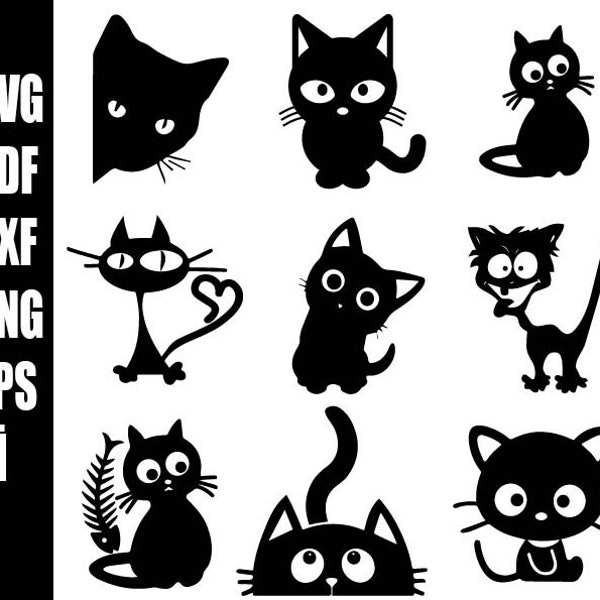 Black Cat Svg - Etsy