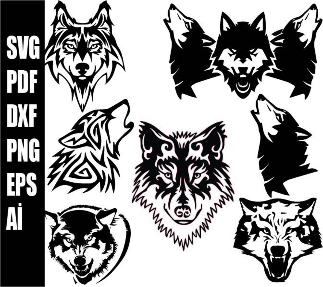 Loups Svg, silhouette de loups svg, Wolf Art, tête de loup, Tribal Wolf ...