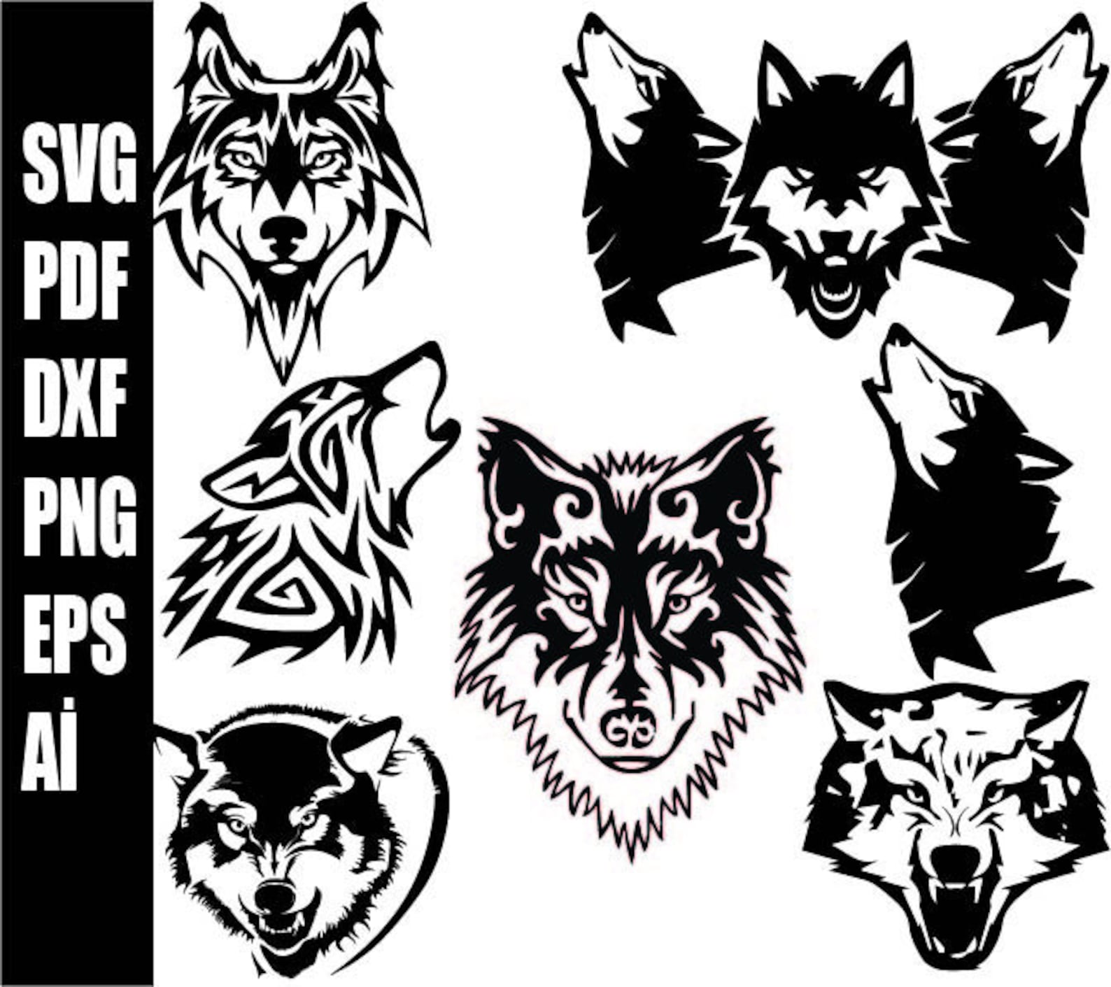 Lobos svg, lobos svg silueta, arte de lobo, cabeza de lobo, arte de ...