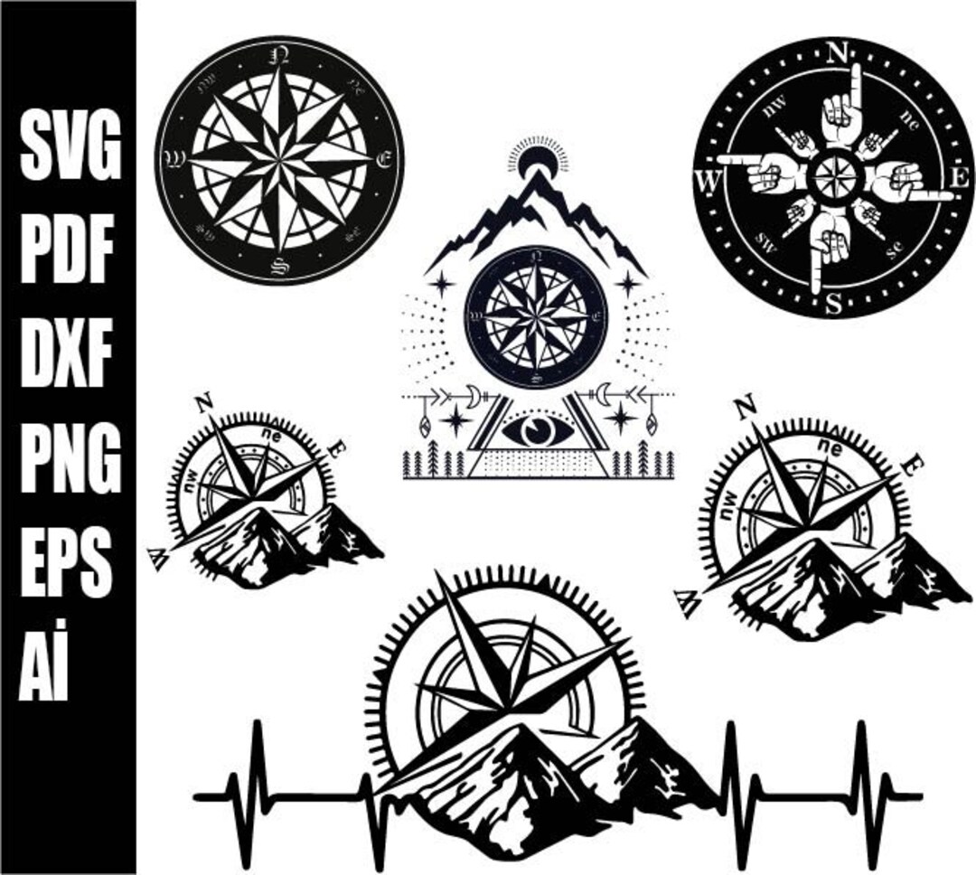Compass With Mountain Scene SVG PNG Files for Cutting Machines, Digital ...