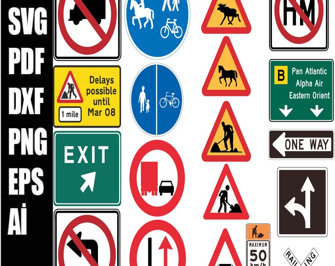 Traffic Signs SVG Bundle, 107 Road Signs Clipart, Highway, Street Signs ... Traffic Signs SVG Bundle, 107 Road Signs Clipart, Highway, Street Signs ...