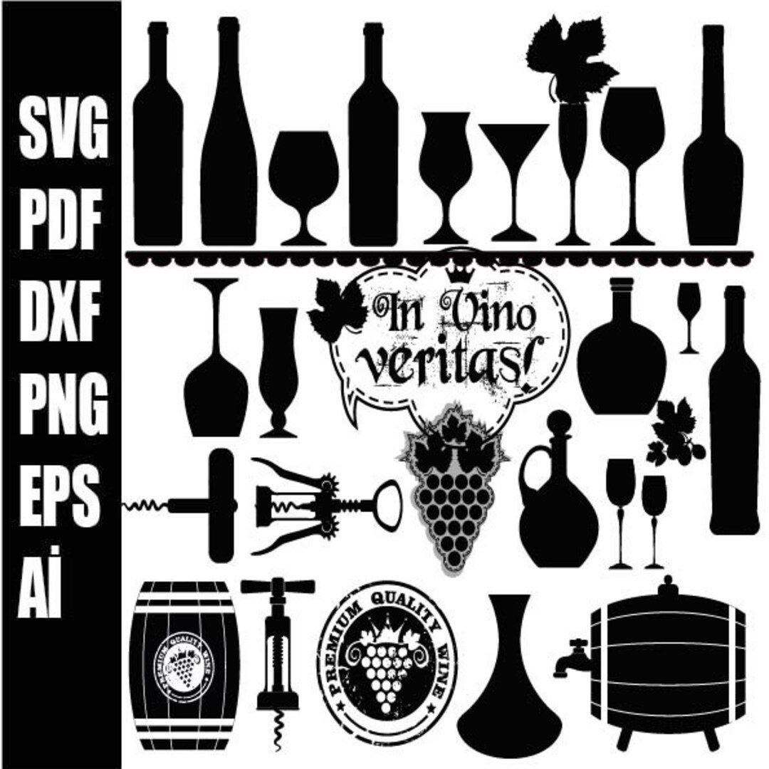 Wine Svg Bundle, Grape Vine Svg, Dxf, Png, Jpg, Wine Bottle and Glass ...