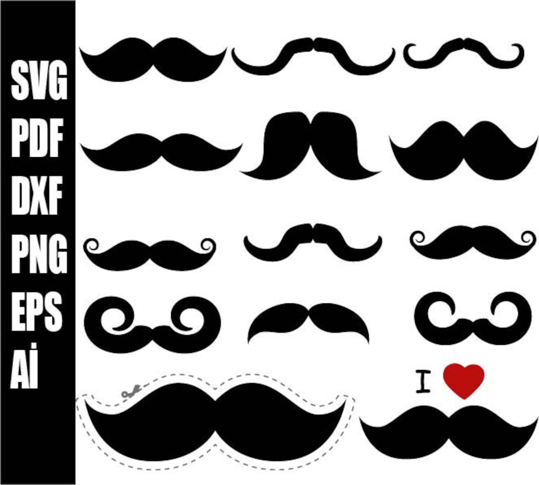 Heart Mustache Quirky Moustaches, Svg Moustache Svg, Moustache Bundle ...