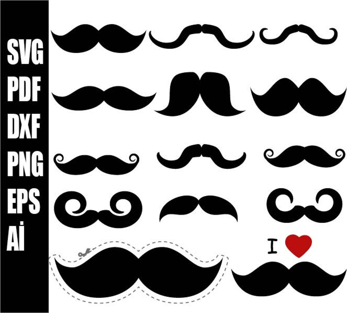 Heart Mustache Quirky Moustaches, Svg Moustache Svg, Moustache Bundle ...