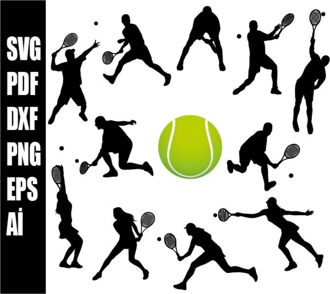 Tennis Svg Silhouette Bundle / Tennis Players Silhouette SVG Vector ...