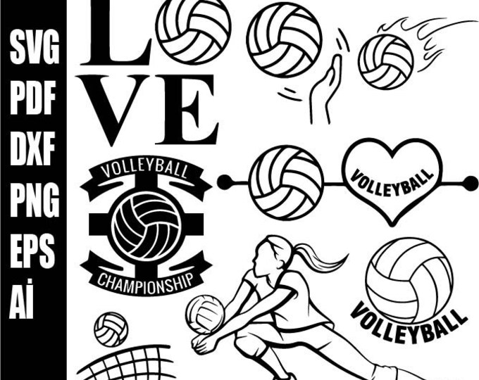 Volleyball Silhouette SVG Bundle: Player, Ball, Heart Designs (digital ...
