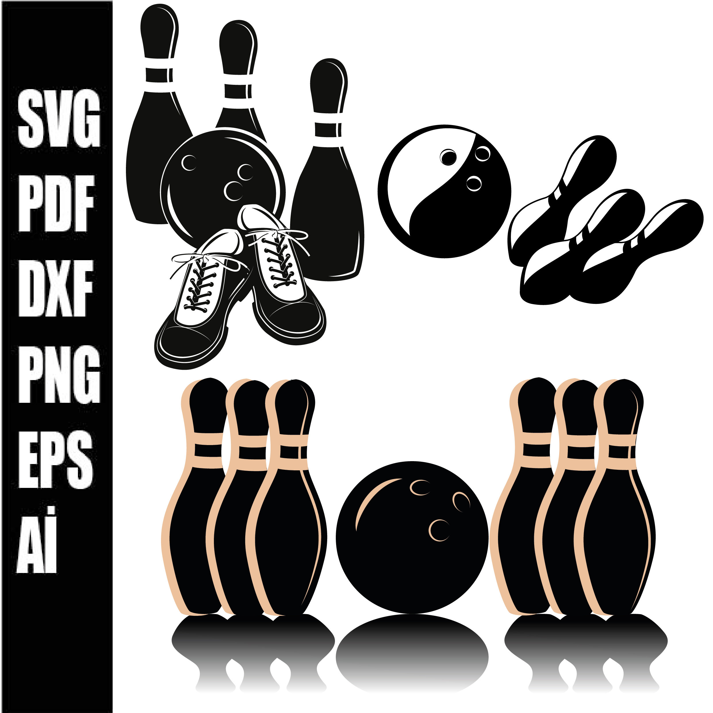Bowling Pin Svg Cut File | Black Bowling Split Monogram Svg | Sport ...