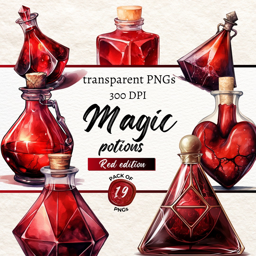 19 Magic Potions Red Edition Clipart Pngs Transparent Graphic Instant ...
