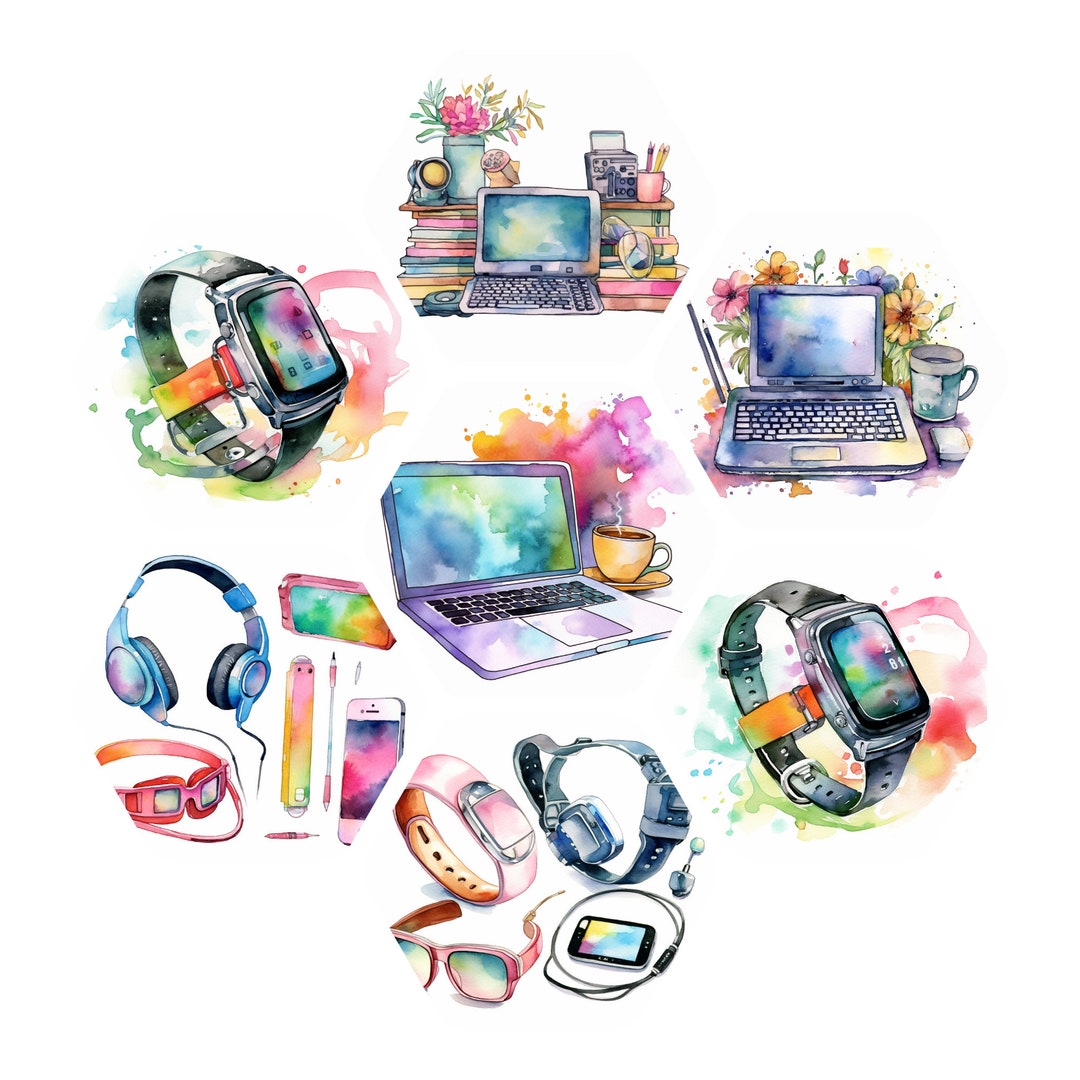Computer Gadgets Watercolor Clipart Instant Download - Etsy