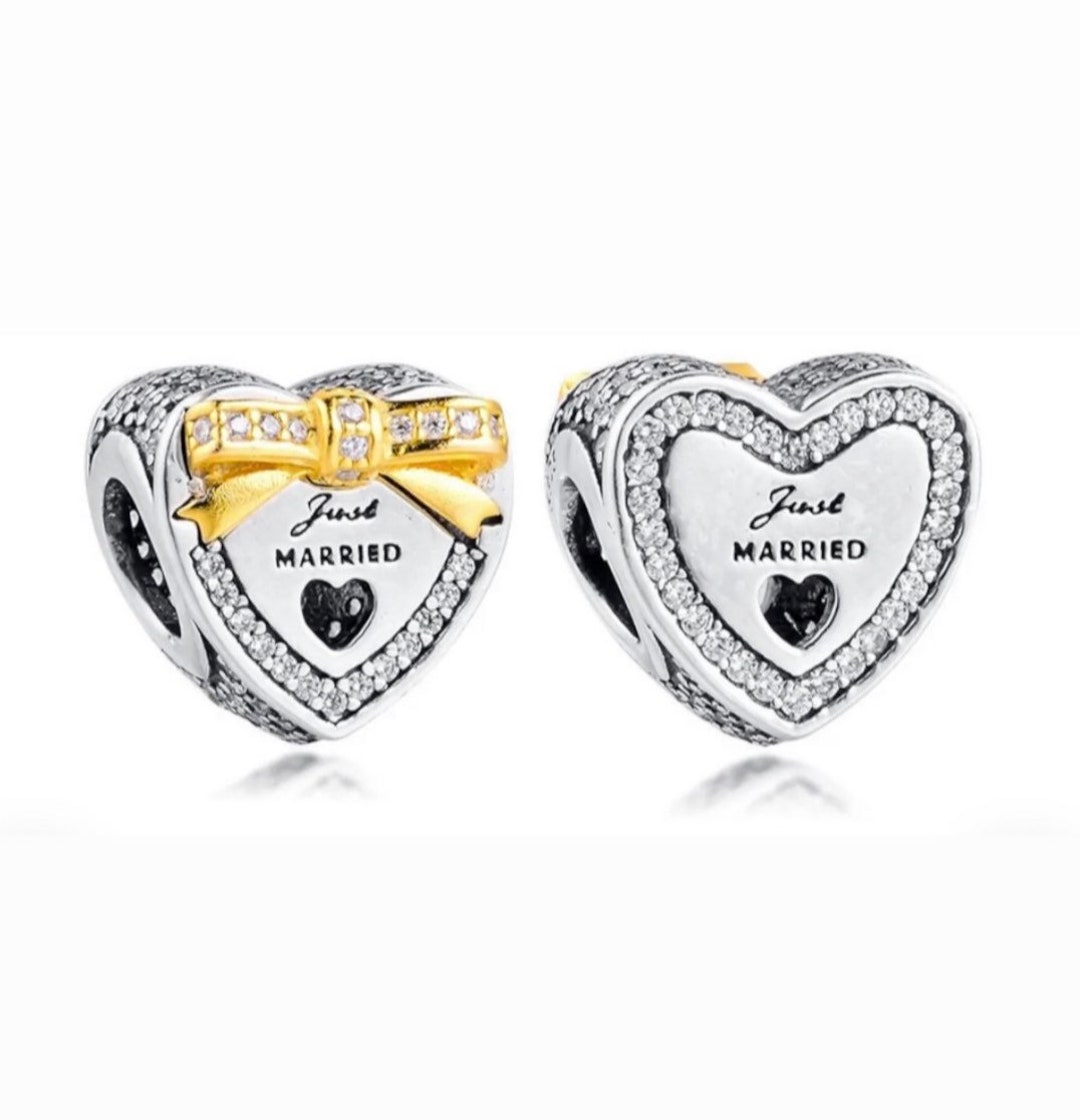 Just Married Wedding Day Heart Charm,pandora Charm Sterling Silver ...