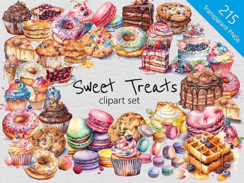 Sweet Treats Watercolour Mega Clip Art Set- 215 Designs - Transparent ...