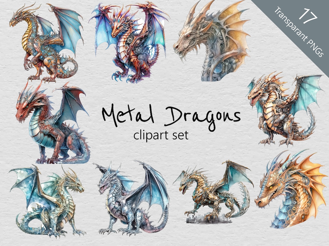 Metal Dragons Watercolour Clip Art Set 17 Designs Transparent PNG ...