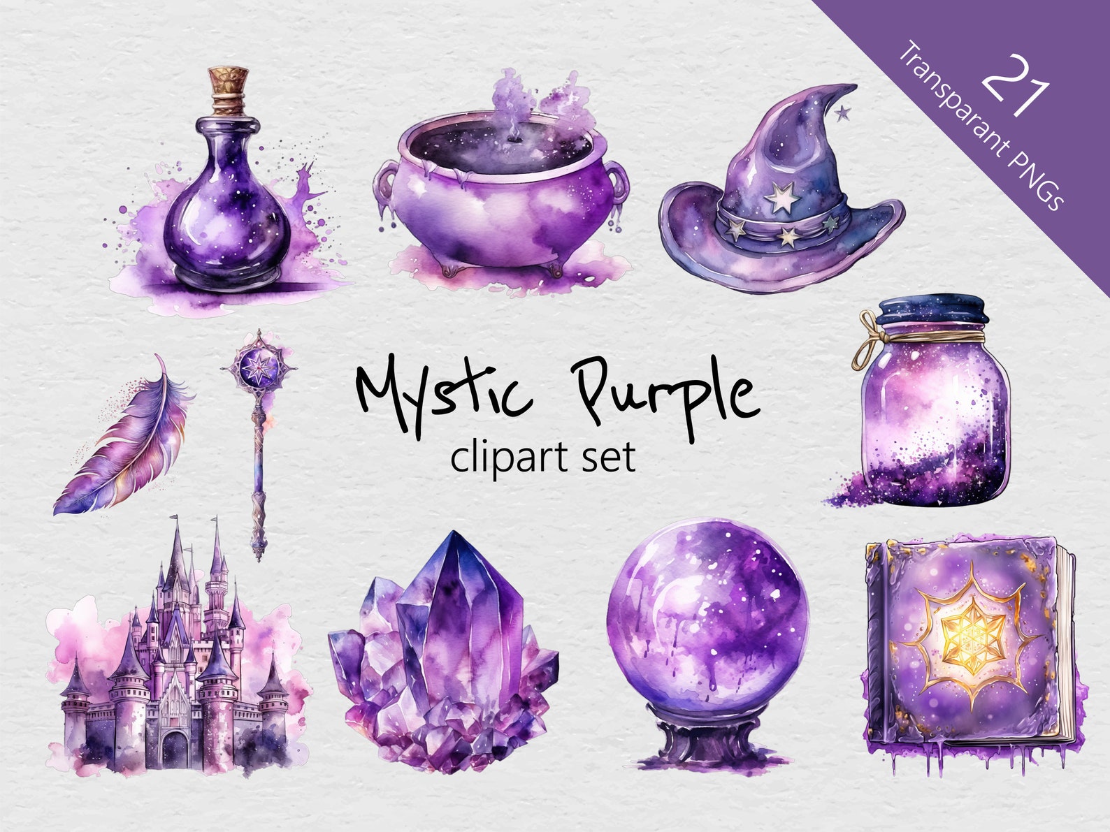 Mystic Purple Witch Watercolour Clip Art - Set of 21 Designs ...