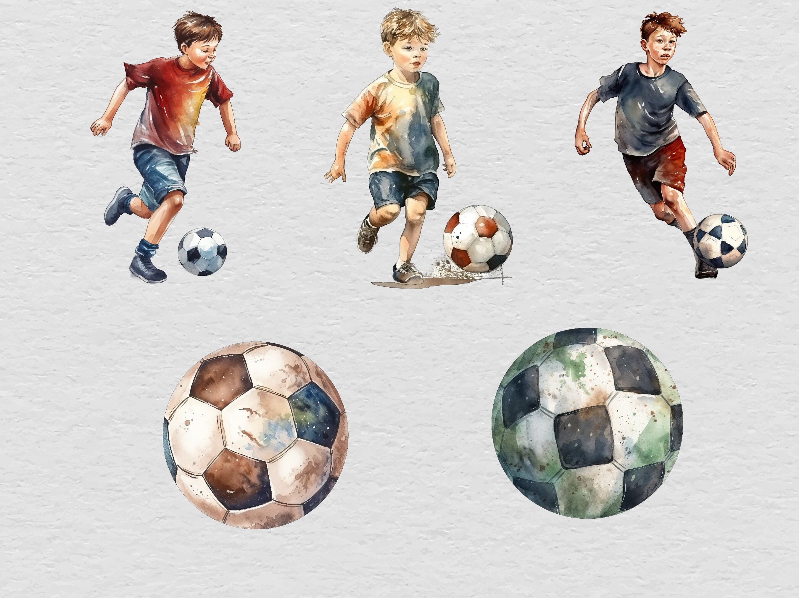 Male Footballers Watercolour Clip Art Set- 16 Designs - Transparent PNG ...
