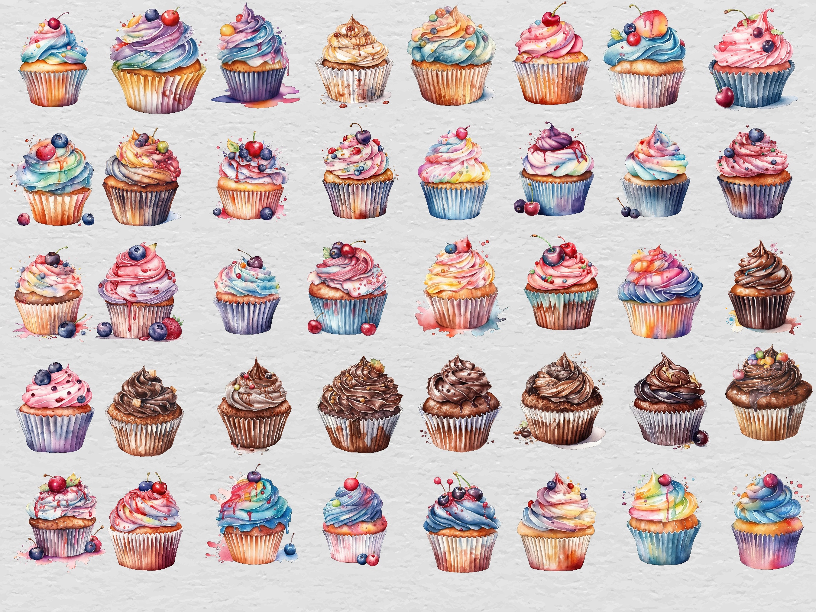 Sweet Treats Watercolour Mega Clip Art Set 215 Designs Transparent PNG ...