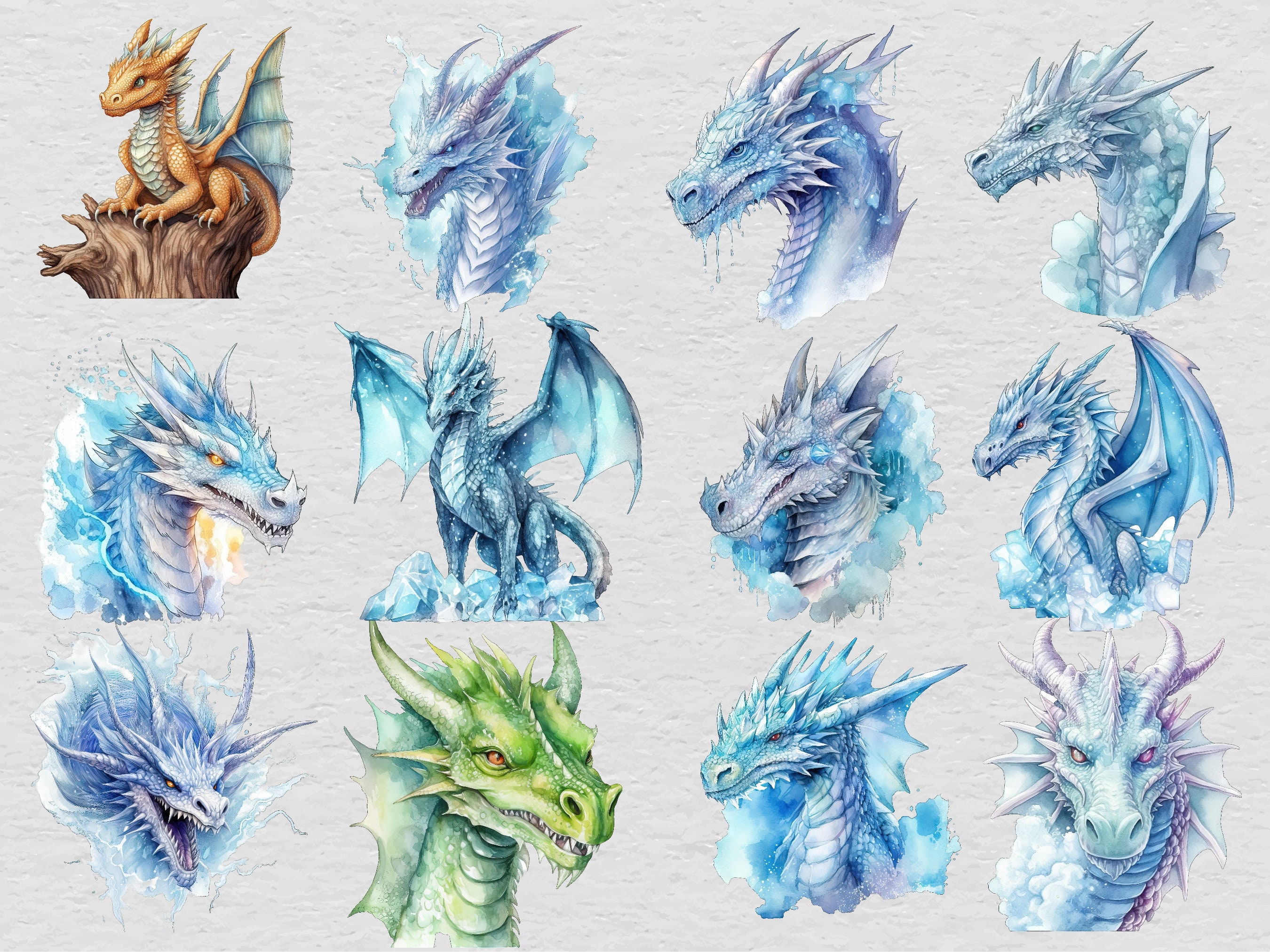 Mega Dragons Watercolour Clip Art Set- 250+ Designs - Transparent PNG ...