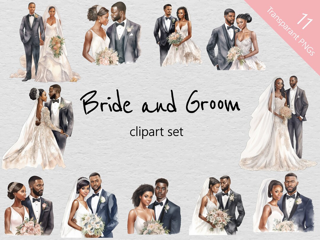Bride & Grooms Clipart Set- Wedding - Set of 11 Designs - Transparent ...