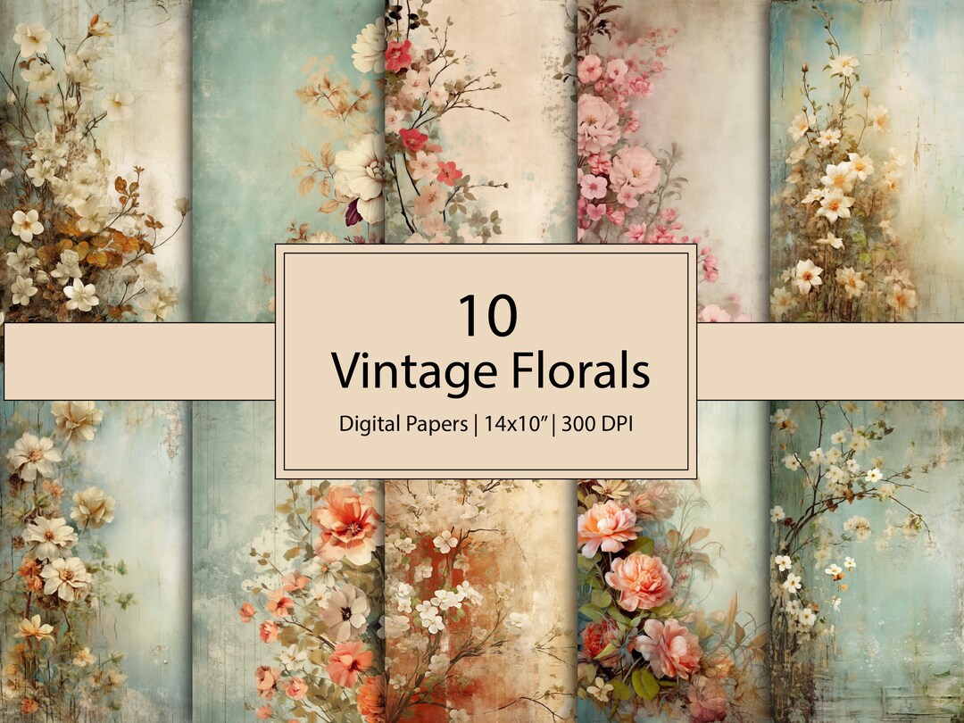 Vintage Floral Digital Papers Set of 10 Designs Instant Download Shabby ...