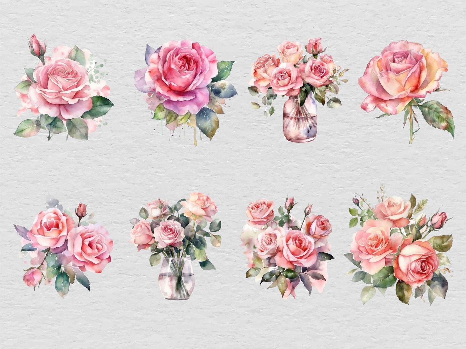 Pink Roses Watercolour Clip Art Set of 16 Designs - Etsy
