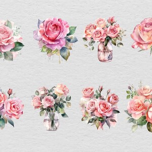 Pink Roses Watercolour Clip Art Set of 16 Designs - Etsy