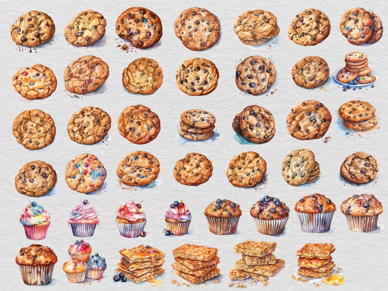 Sweet Treats Watercolour Mega Clip Art Set 215 Designs Transparent PNG ...